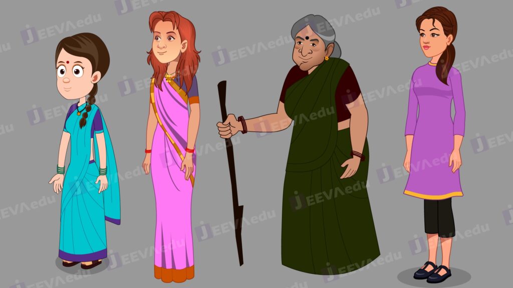 4 Woman Cartoon Character J4VCC03 (Adobe Animate Vector) – Jeevaedu